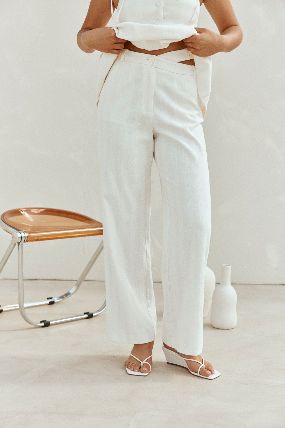 White Cotton Asymmetric Waist Wide Leg Tilda Trouser Pants – Stores