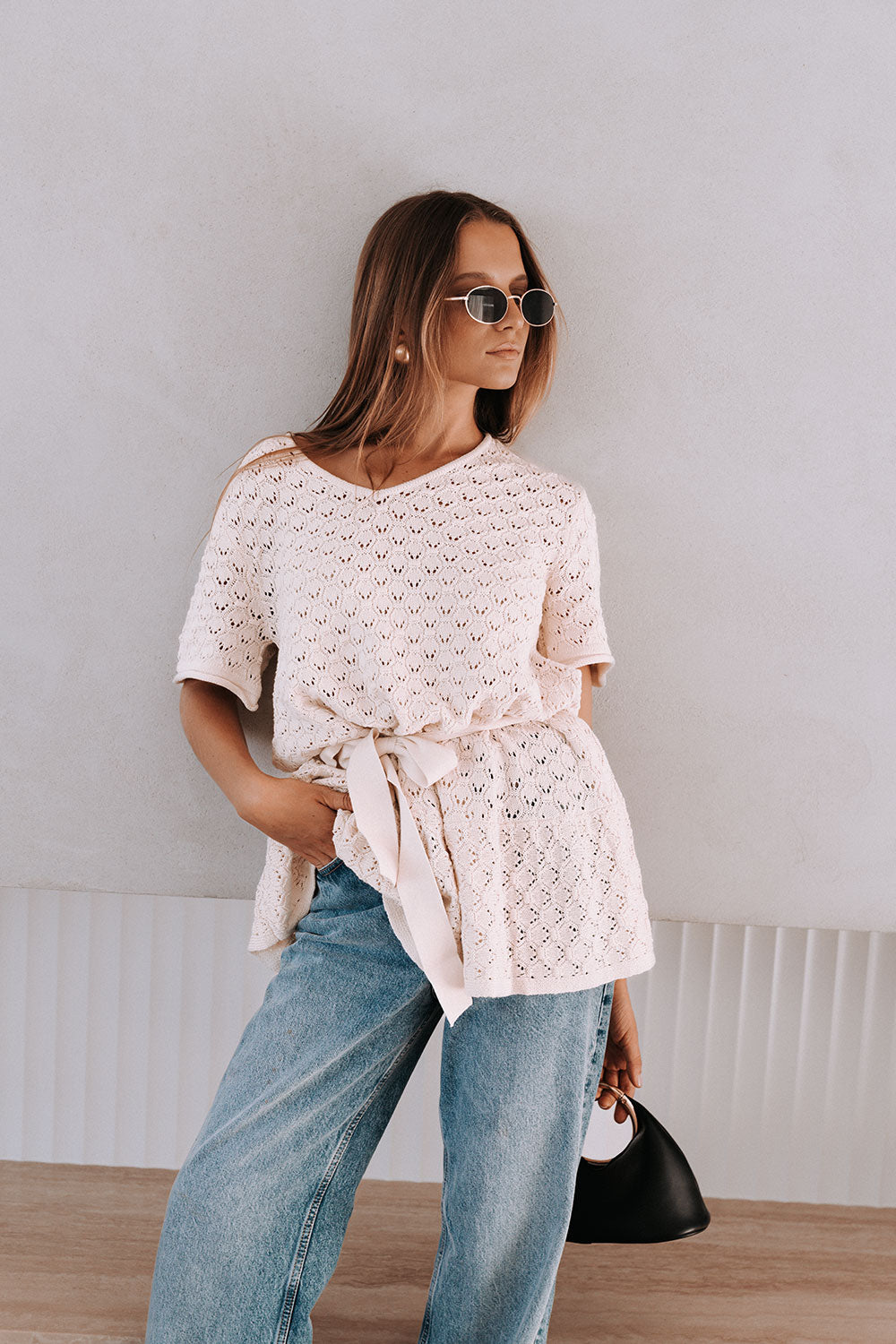 Cream Pointelle Knit Waist Tie Mini Demi Dress – Stores