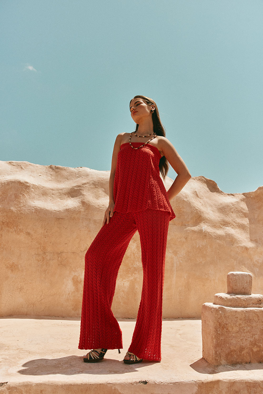 Red Cotton Knit High Waist Athena Pants – Stores