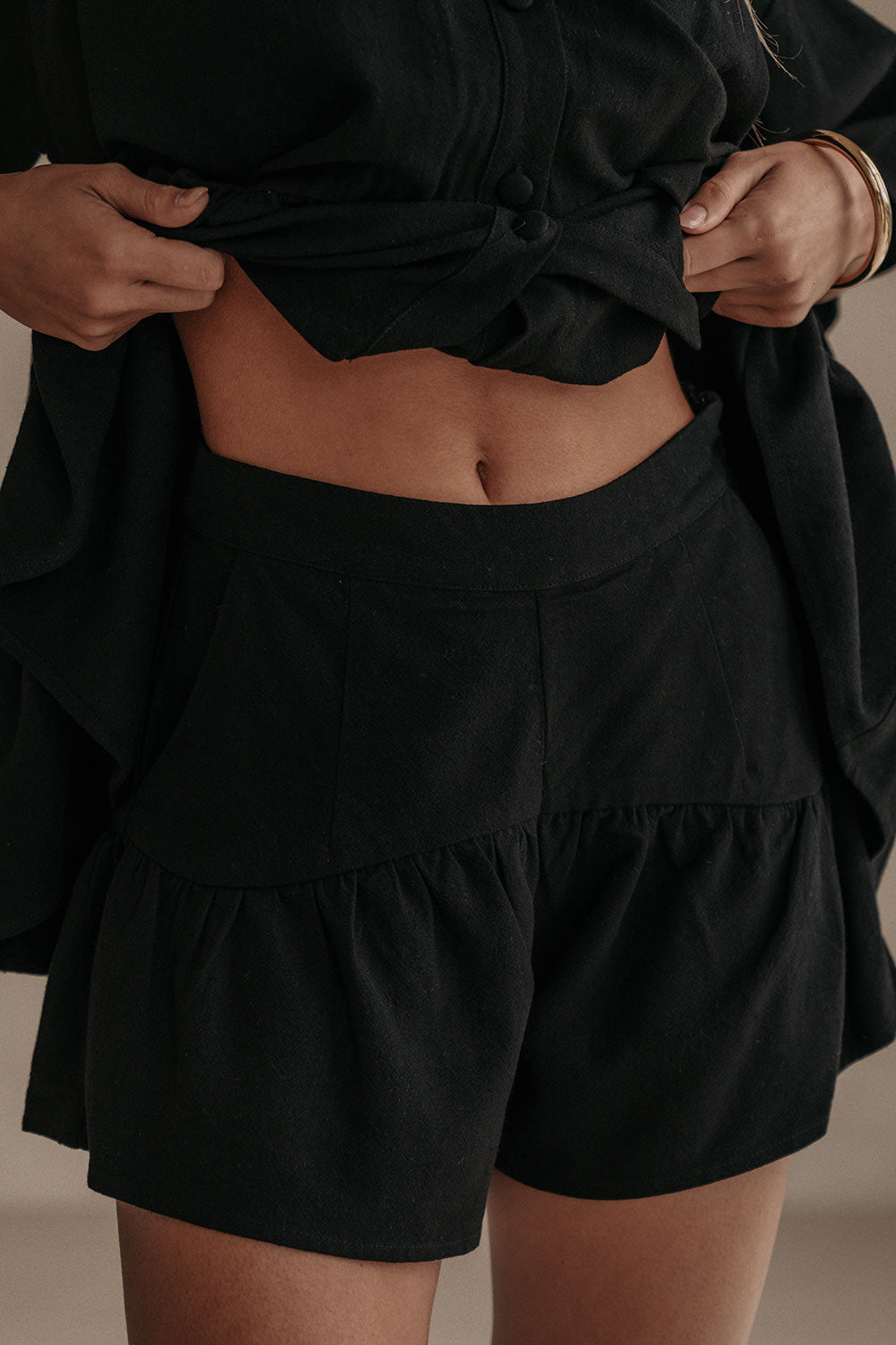 Black High Waist Gathered Flounce Panel Luna Shorts – Stores